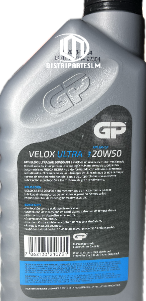 ACEITE «GP» 20W50 CUARTO VELOX ULTRA API SN – Distripartes LM